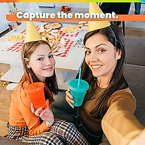 Cups with Lids and Straws for Adults - 5 Glitter Reusable Cups with Lids and Straws in Rainbow Colors, 24 oz Iced Coffee & Bulk Party Tumblers, Plastic Tumbler with Lid and Straw for Water & Smoothie