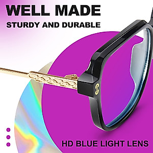 VISOONE Oversized Blue Light Blocking Glasses with Chic Square TR90 Frame and Metal Temple for Women Men REMY
