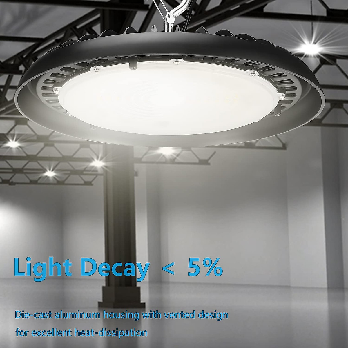 2Pack 200W LED High Bay Light Fixture for Warehouse, 120V 5000K Daylight, 26000LM (800W-1000W HPS/MH Eqv.), UFO LED Highbay Lights with US Plug 6FT Cable, UL IP65 Commercial Bay Lighting,Non-Dim