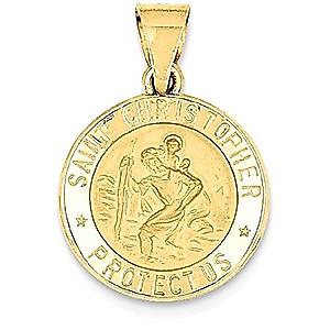 IceCarats 14K Yellow Gold Saint Christopher Medal Patron of Travelers Athletes Protection Necklace Christian Religious Pendant Faith Charm 21.2mm x 15mm Only