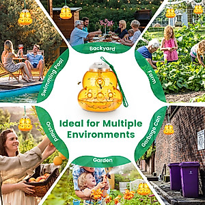 Solar Wasp Trap Outdoor Hanging, New Upgrade LED Blue Light Bee Traps Catcher, Wasp Deterrent Insect Killer, Solar Panel Non-Toxic Reusable Hornet Yellow Jacket Trap for Garden, Yard (Orange-2 Pack)