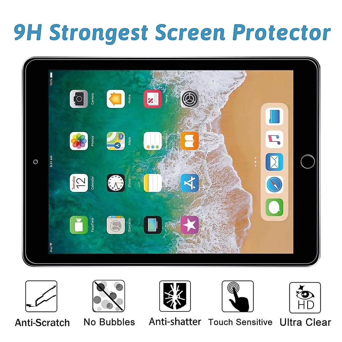 GOZOPO 2-Pack Screen Protector For iPad 9.7 / iPad Air 1, 2, Pro 9.7 - Scratch Resistant Tempered Glass Film