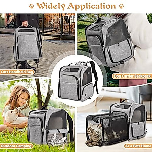 Cat Backpack Carrier, WHDPETS 2 Sides Expandable Pet Backpack for Cats Dogs fit Up to 20 lbs, Breathable Cat Carrier with Inner Safety Leash, Grey