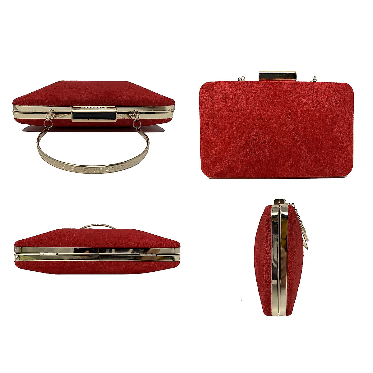 Cirilla Women Velvet Evening Bag Clutch Purse Crossbody Bag With Handle and Chain for Wedding Cocktail Party Banquet (Red)