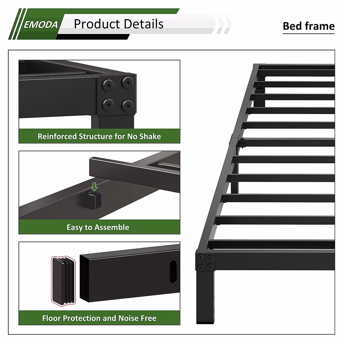 EMODA 6 Inch Twin Bed Frames No Box Spring Needed, Heavy Duty Metal Twin Platform Bed Frame, Noise Free, Easy Assembly, Black