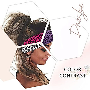 DRESBE Boho Yoga Headbands Leopard Print Hair Bands Stretchy Head Wraps Elastic Hair Accessories for Women and Girls(Pack of 4)