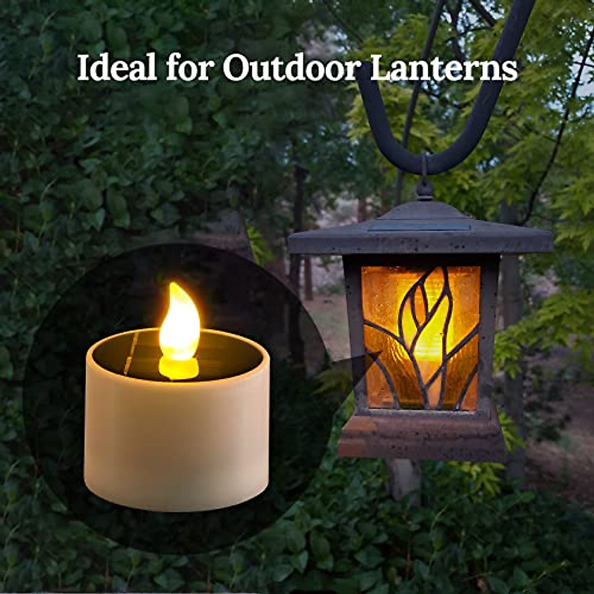 Ymenow LED Solar Candles, 6 Packs Dusk to Dawn Battery Solar Tea Lights Flickering Flameless Waterproof Candles for Home Garden Outdoor Decoration - Warm White