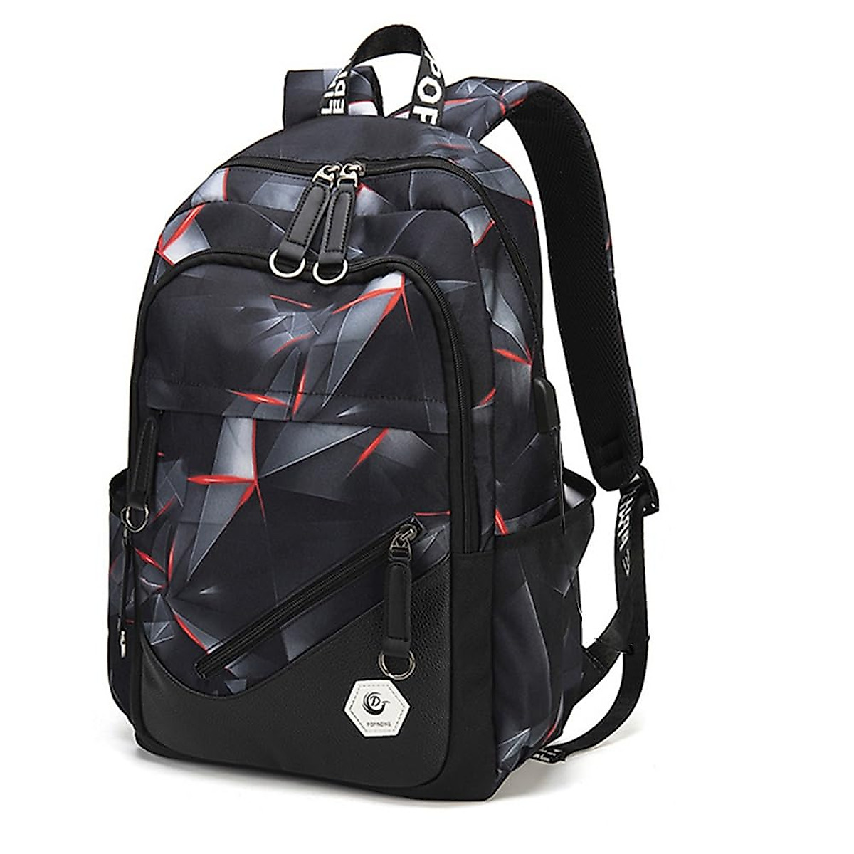 ETAISHOW Geometric-Print Kids School Bag Backpack for Boys Elementary Middle High Bookbag Back Pack for Teens Black Red