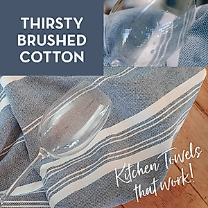 Country Trading Co. Big Thirsty Dish Towels - Organic Cotton Super Absorbent Kitchen Towels, Set of 4 – Soft Weave Machine Washable Tea Towels - 25” x 19” (Blue)