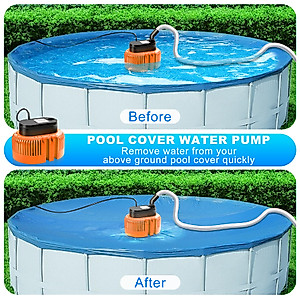 DeeprBetter Pool Cover Pump Above Ground, Submersible Water Pump| Sump Pump for Pool Draining, Submersible Pool Cover Water Removal Pump to Drain Pool Water, Pump Water Remover 850 GPH-Orange