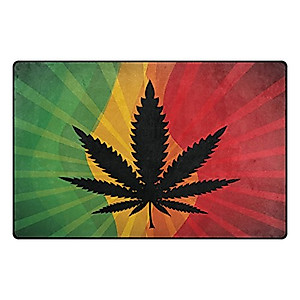 ALAZA Non-Slip Area Rugs Home Decor, Retro Rainbow Marijuana Leaf Floor Mat Living Room Bedroom Carpets Doormats 31 x 20 inches