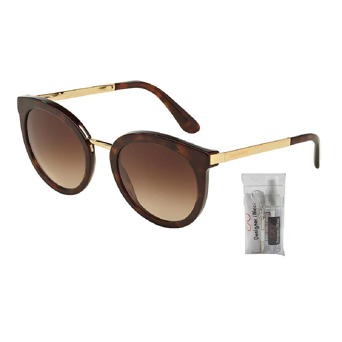 Dolce & Gabbana DG4268 502/13 52M Havana/Brown Gradient Round Sunglasses For Women+ BUNDLE with Designer iWear Eyewear Kit