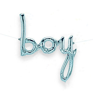 Zittop Baby Blue “Boy” Script Foil Balloon - 24” One-Piece Letters Balloon for Boy Baby Shower, Gender Reveal, Pregnancy Announcement, First Birthday Party, Christening, Baptism, Nursery Decoration