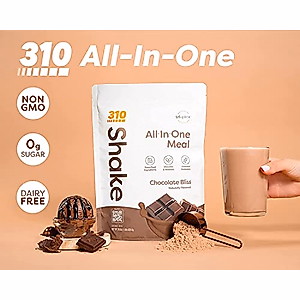 310 Nutrition - All In One Meal Replacement Shake - Fiber Rich Vegan Superfood Blend - Natural Sweeteners - Low Carb Shake, Keto & Paleo Friendly - Gluten Free - 26 Essential Vitamins & Minerals (Chocolate Bliss, 28 Servings)