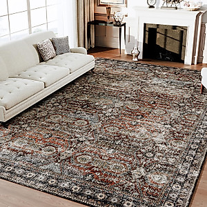 Area Rugs for Living Room 8x10 Rug-Carpets for Bedroom Living Room Rug Washable Dining Room Rugs for Under Table Office Rug Durable Non Slip Low Pile Rug Vintage Farmhouse Rug Brick Red