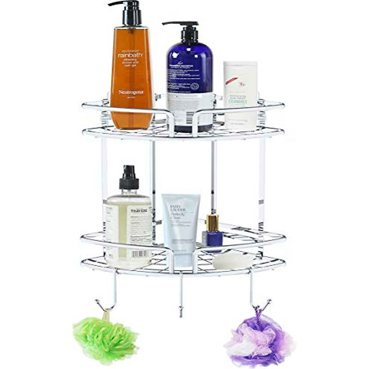 Simple Houseware 2-Tier Bathroom Corner Shower Caddy Organizer with Adhesive Wall Mount, Chrome