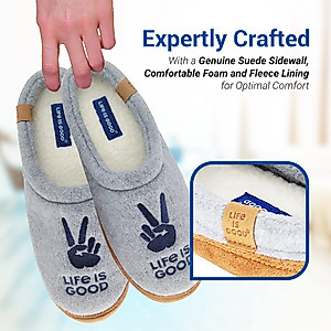 Life is Good Men's Open Back Fleece Slipper, 303593M - Suede & Fleece Indoor/Outdoor Plush & Cozy with Soft Foam & Rubber Sole Slippers, Dark Brown - Positive State, 10