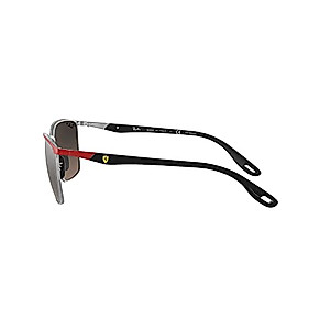 Ray-Ban RB3673M Scuderia Collection Square Sunglasses, Red Ferrari On Silver/Chromance Grey Mirrored Grey Gradient Polarized, 56 mm