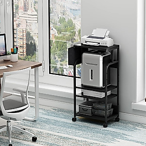 Fannova 4 Tier Small Printer Stand with Adjustable Shelf and Storage Pouch, Rolling Printer Cart with Wheels for Home Office Organization, Table Stand for Shredder CPU Computer Tower, Black