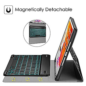 Fintie Keyboard Case for iPad 9th / 8th / 7th Generation (2021/2020/2019) 10.2 Inch, Soft TPU Back Cover with Magnetically Detachable Bluetooth Keyboard & Pencil Holder, 7 Color Backlight, Composition