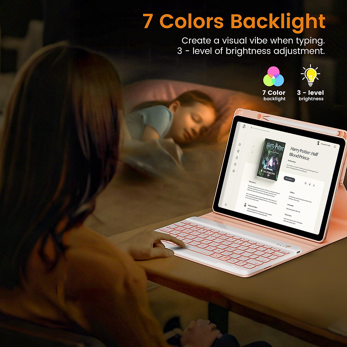 OYEEICE for iPad 9th Generation Case with Keyboard 10.2'' - 7 Color Backlit Wireless Keyboard Cover with Pencil Holder for iPad 9th/8th/7th Gen 10.2 inch, iPad Air 3rd Gen & iPad Pro 10.5" - Pink