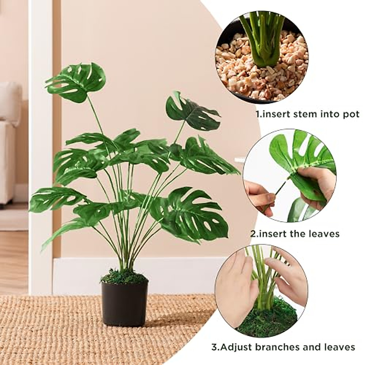 Jelofly 28 Inch Fake Plants Large Monstera Plant Tropical Palm Tree Artificial Floor Plant Faux Plants Indoor Tall for Home Office Living Room Decor