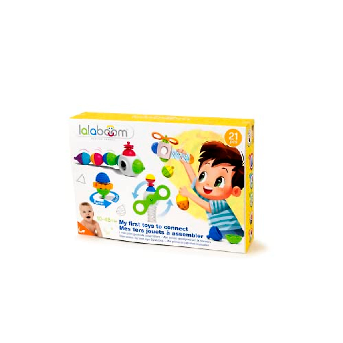 Lalaboom My First Step-by-Step Developmental Sensory 21 Piece Bead Activity Set – Pop, Twist, Mix, Stack, Spin, and Lace — STEM Focus – Dishwasher Safe - Ages 10 Months - BL600,Multicolored