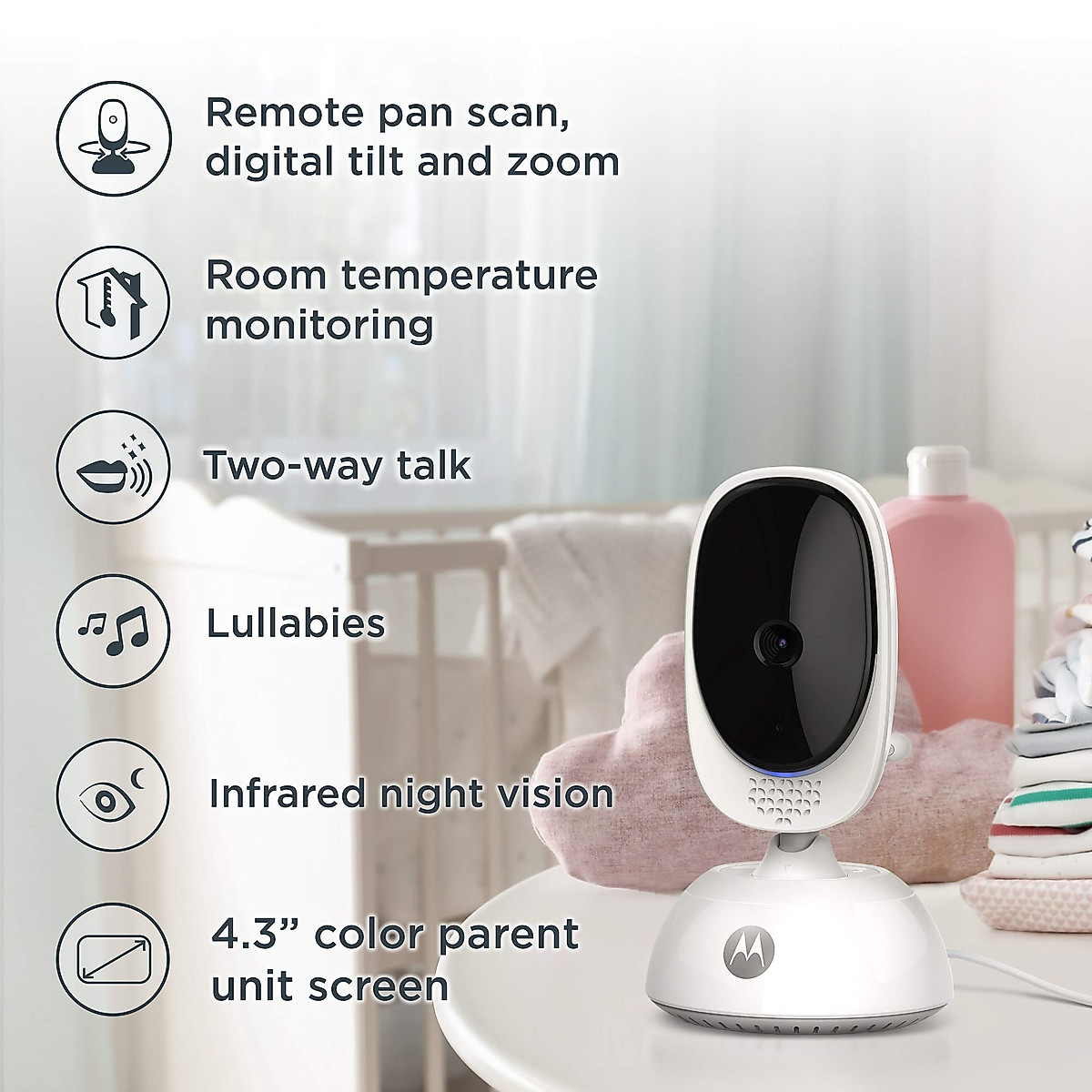 Motorola Bliss54-2 Video Baby Monitor – 4.3” LCD Color Screen Display, Two Wireless Cameras, Remote Pan Scan, 2-Way Talk, Night Vision, Pre-Loaded Lullabies