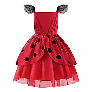ReliParty Ladybug Dress for Girls with Mask and Bag Costume for Kids Dress Up Costume Birthday Halloween Christmas,10-12/150