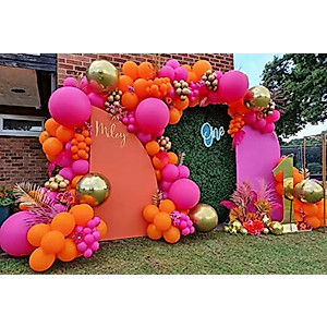 Enanal Hot Pink Orange Balloon Garland Arch Kit, 158pcs Pink Orange and Chrome Metallic Gold Balloons for Birthday Baby Shower Tropical Party Supplies Summer Party Decorations (Hot Pink)
