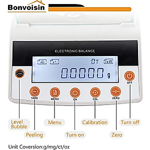 Bonvoisin Digital Analytical Balance 0.1mg High Precision Lab Scale CE Certificated Electronic Balance 0.0001g Scientific Laboratory Scale (220g, 0.1mg)