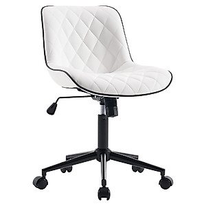 YOUNUOKE Comfortable Desk Chair, Home Office Chairs with Wheels, Armless Samll Comfy Vanity Chairs, PU Leather Computer Task Work Desk Chairs, White