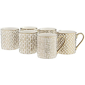 Certified International Mosaic 14 oz. Gold Plated Mugs, Set of 6, 6 Count (Pack of 1), RED