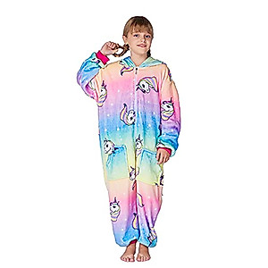 Hyvtom Unicorn Onesies Pajamas Soft Flannel Cosplay Halloween Pajamas Costume Gift for Girls 9-10 Years