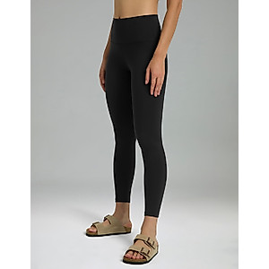 Colorfulkoala Women's Dreamlux High Waisted Workout Leggings 25" Inseam 7/8 Length Yoga Pants (L, Black)