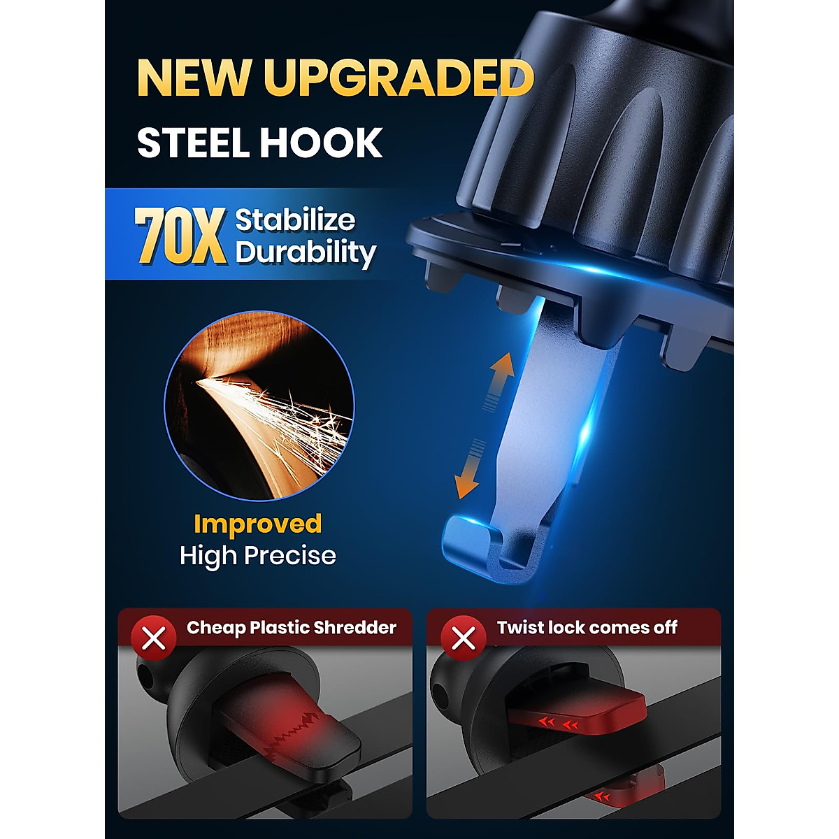 TOPK 2-Pack Phone Holders for Your Car [Wider Clamp & Metal Hook] Car Phone Mount [Thick Cases Friendly] Air Vent Clip Cell Phone Holder for Smartphone, iPhone, Automobile Cradles Universal