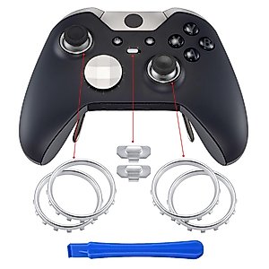 eXtremeRate Matte Chrome Silver Accent Rings Accessories for Xbox One Elite Controller, Replacement Parts Profile Switch Buttons for Xbox One Elite Controller (Model 1698) - Pack of 2