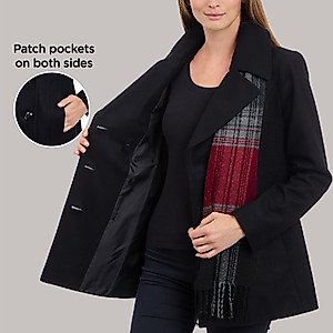 LONDON FOG womens Double Breasted Peacoat With Scarf Pea Coat, Black, Large US