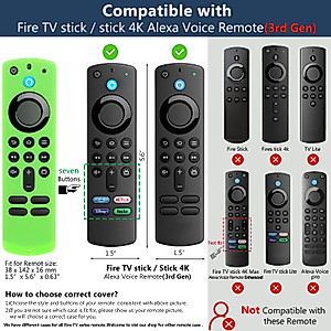 [2 Pack] Pinowu Firestick Remote Cover Case (Glow in The Dark) Compatible with Firetv Stick Alexa Voice Remote 3rd Gen, Silicone Sleeve with Wrist Strap (Green & Blue)