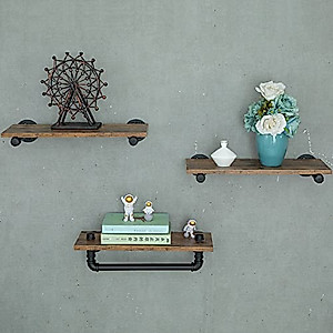BOTAOYIYI Industrial Pipe Shelving, 3-Tier Industrial Shelves for Wall, Floating Wood Modern Shelf Iron Metal Rack Mounted Corner Rustic Decor with Towel Bar Over Toilet for Bathroom
