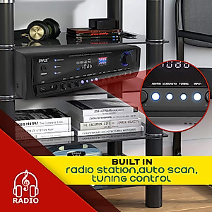 Home Audio Power Amplifier System - 300W 4 Channel Theater Power Stereo Sound Receiver Box Entertainment w/ USB, RCA, AUX, Mic w/ Echo, LED, Remote - For Speaker, iPhone, PA, Studio Use - Pyle PT390AU