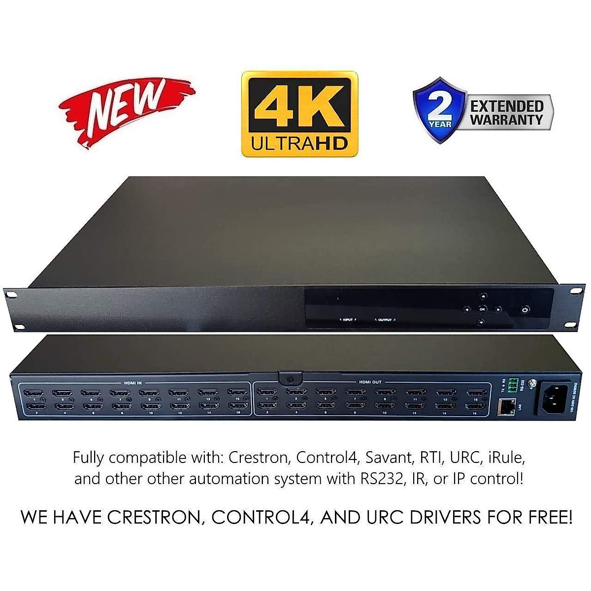 16x16 HDMI Matrix Switcher 18gbps 4K HDR Dolby Vision HDCP2.2 HDTV Routing Inputs Outputs SELECTOR SPDIF Audio CONTROL4 Savant Home Automation