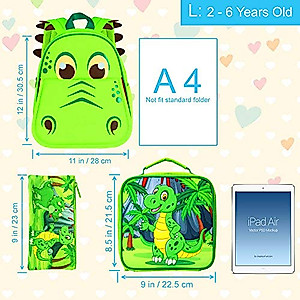3PCS Toddler Backpack and Lunch Box for Boys, 12" Dinosaur Preschool Kids Bookbag, Cute Animal Kindergarten Schoolbag