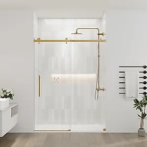 DELAVIN 56-60.in W x 72.in H Frameless Shower Door, Water Repellent Gold Shower Door with 5/16" (8mm) Clear Tempered Glass, Easy Sliding Showe Door with Explosion-Proof Film, Stainless Steel