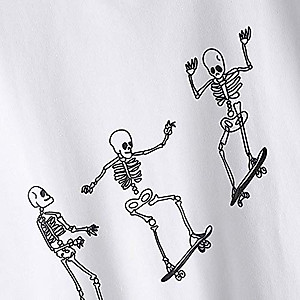 ZAFUL Women's Halloween Skeleton Print Long Sleeve Pullover Sweatshirt Hoodie Tops (1-White, L)