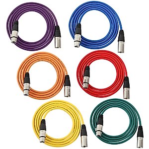 ABuff 6 Pack of 6ft XLR Cable, Profession Balanced 3 Pin XLR Male to Female XLR Patch Cable, Multi-Color Cable Set Great for Microphone, Audio, Guitar, Speaker