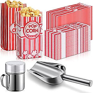 602 Pcs Popcorn Maker Supplies Set Includes 600 Popcorn Paper Bags 1 oz Popcorn Individual Bags 1 Popcorn Scoops 1 Popcorn Seasoning Dredge Shaker with Handle for Home Kitchen Movie Party Use