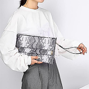 Women Snakeskin Print Large Envelop Clutch Handbag Purse PU Leather Wallet with Handle Strap