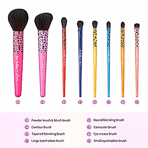 SHE HAS Makeup Brushes Set for Beginners Colorful Makeup Brush Kit Set 8Pcs Cute Make Up Brushes for Girls Premium Synthetic Face Powder Blush Contour Concealer Eyeshadow Leopard Print Makeup Brushes