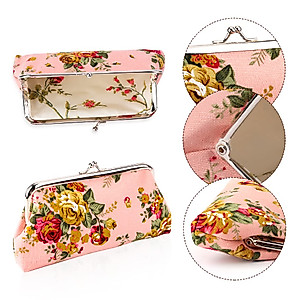 Oyachic 2 Pcs Large Coin Purse,Floral Change Purse,Long Wallets Clasp Kiss Lock, Vintage Coin Pouch for Woman Girls
